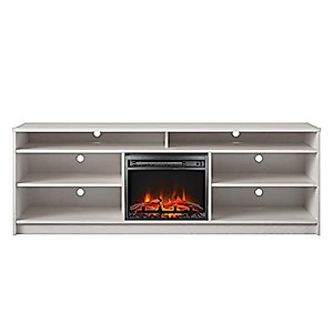 Ameriwood Home Hendrix 75" TV Stand with Electric Fireplace Insert and 6 Shelves, Ivory Oak