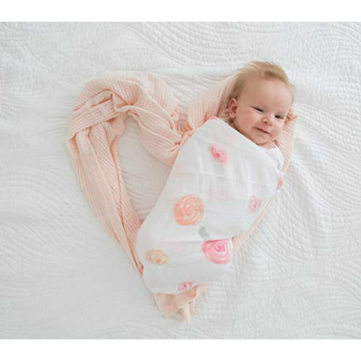 Amazing Baby Muslin Swaddle Blanket, Premium Cotton, Watercolor Roses, Pink, 1 Pack