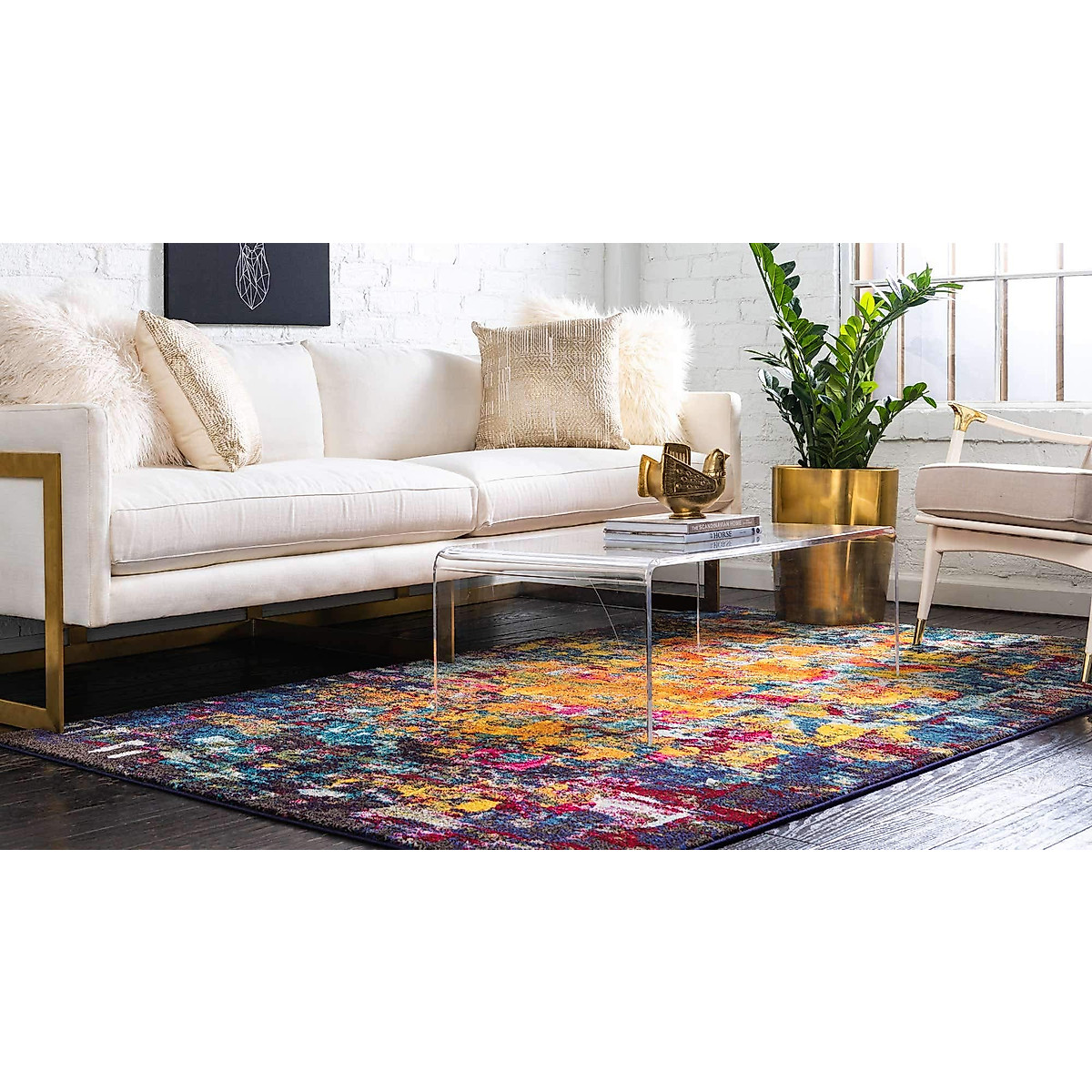 Unique Loom Estrella Collection Dark Colors, Modern, Abstract, Distressed Area Rug, 7 ft x 10 ft, Multi/Navy Blue