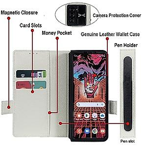Vitodo for Galaxy Z Fold 5 Case with S Pen Holder - Genuine Leather Wallet Case Built in Slide Camera Cover, Card Slot, Kickstand, Hinge Protection Phone Cover for Samsung Galaxy Z Fold5 5G (White)