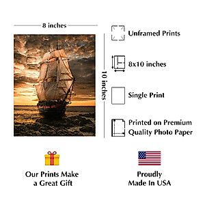 Blackbeards Pearl Pirate Ship Home Decor - Wall Art Print Great Mens Gift- Home Decor- Office Decor. Great for Man Cave- Rec Room-Study. Beautiful Clipper Ship & Sailing Art. Unframed - 8 x10