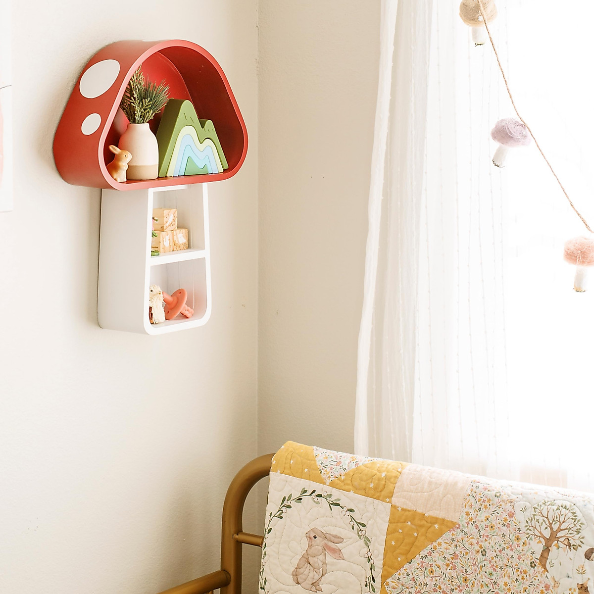 Floating Mushroom Shelf - Whimsical, Eccentric Cottagecore Decor - for Crystal and Cool Trinket Display - Cute, Funky and Unique Fairycore Aesthetic Shelves for Home, Kitchen, Bedroom and Nursery