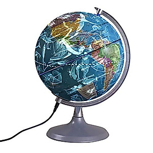 woodlev 8 inch Illuminated Globe, Stand-Educational Geographic Globe, Built in LED Night Light with World Locations and Constellation View