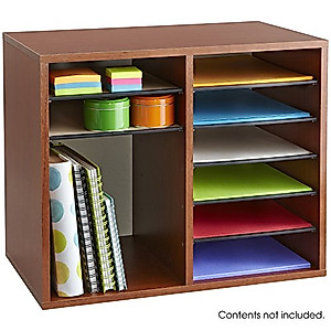 Safco Products 9420CY Wood Adjustable Home,Office & Classroom Literature Organizer, 12 Compartment Durable .5" Compress Wood & Adjustable Hardboard Divider Cherry Finish