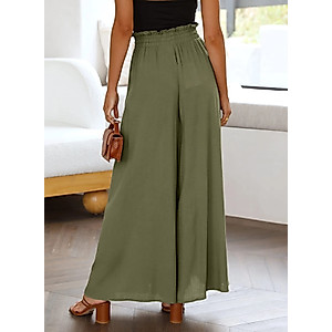 Dokotoo 2024 Stylish Women's Plus Size Wide Leg Palazzo Pants Spring Summer Lightweight Sport Elastic High Waist Yoga Pant with 2 Side Pockets for Women Green S