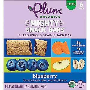Plum Organics Mighty Snack Bars - Blueberry - 0.67 oz Bars (Pack of 6) - Organic Fruit and Vegetable Toddler Food Snack Bars