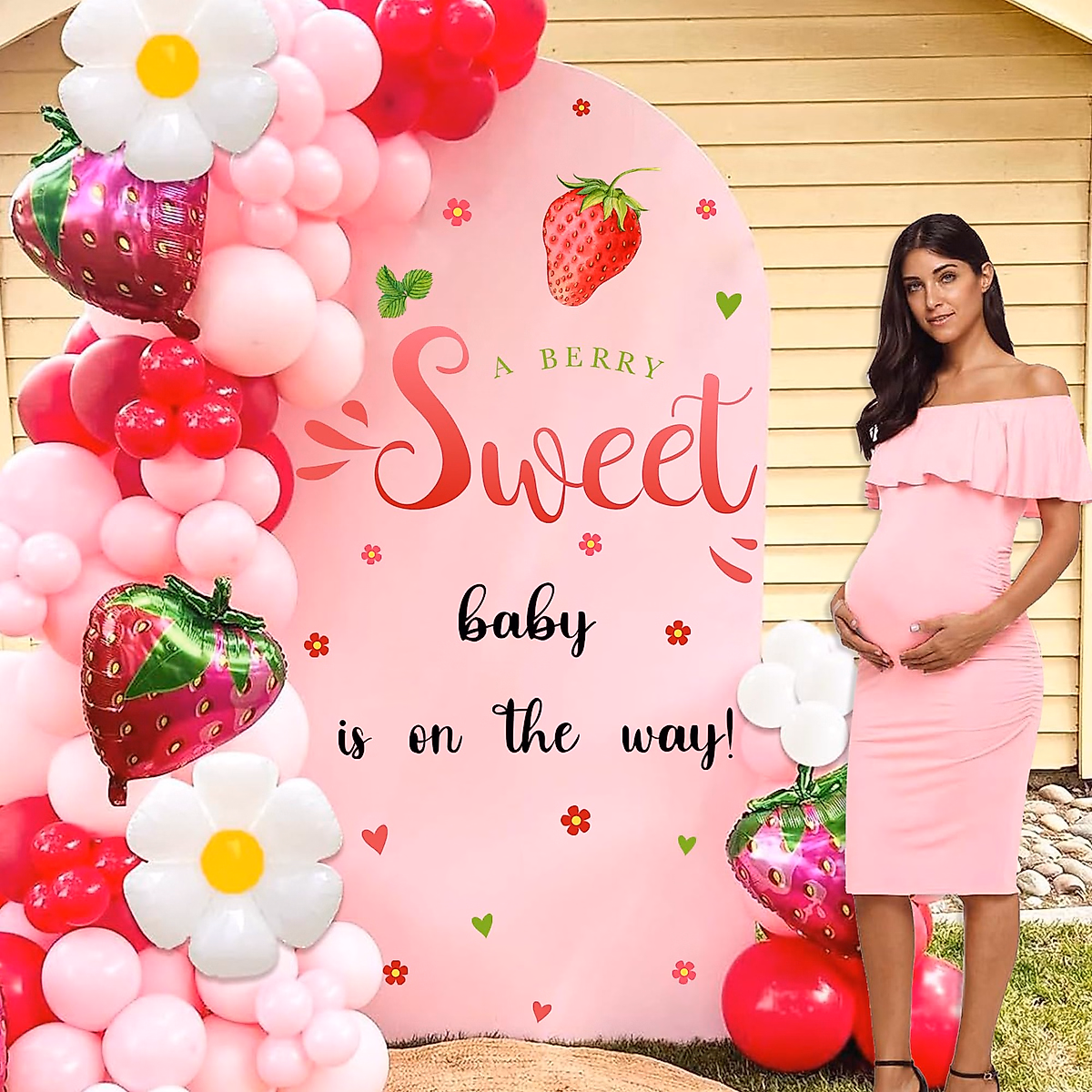 Strawberry Baby Shower Decorations Sign for Backdrop Berry Baby Gender Party Decal A Berry Sweet Baby is On The Way Decor Balloon Arch Decal Baby Girl Party Welcome Sign Newborn Pregnancy Party Supply