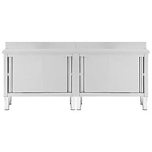 SKM 2pcs Stainless Steel Work Table with Sliding Doors 94.5"x19.7"x(37.4"-38.2") Stainless Steel Prep Table for Commercial Kitchen