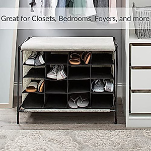 Simplify 16 Pair Shoe Rack with Cover | Dimensions: 14" x 33" x 24" | 16 Compartments | Stackable | Cover | Multipurpose | Easy to Assemble | Black