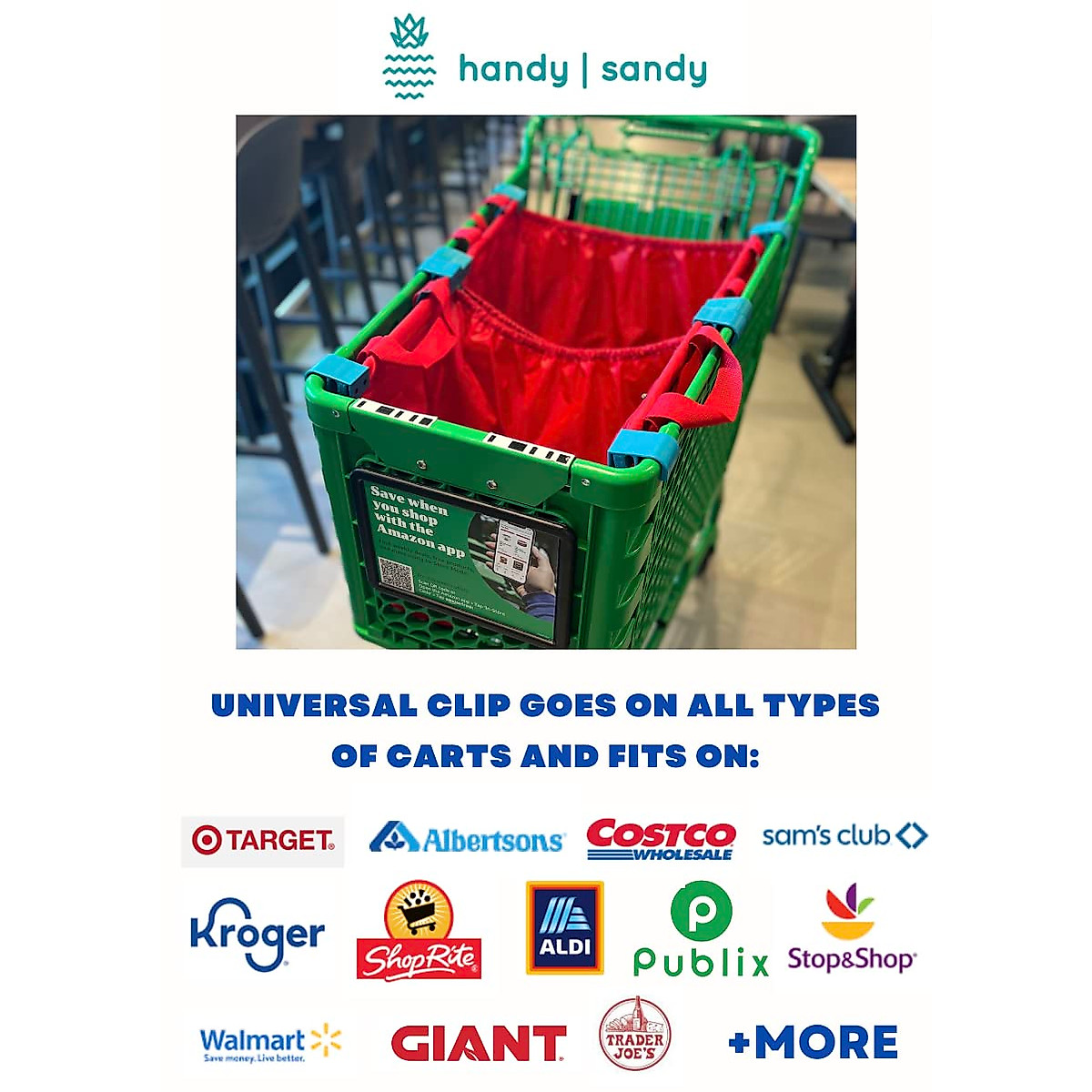 Handy Sandy Reusable Shopping Cart Bags (Set of 3), Foldable, Washable Grocery Bags, Multi-use Tote Bags Red