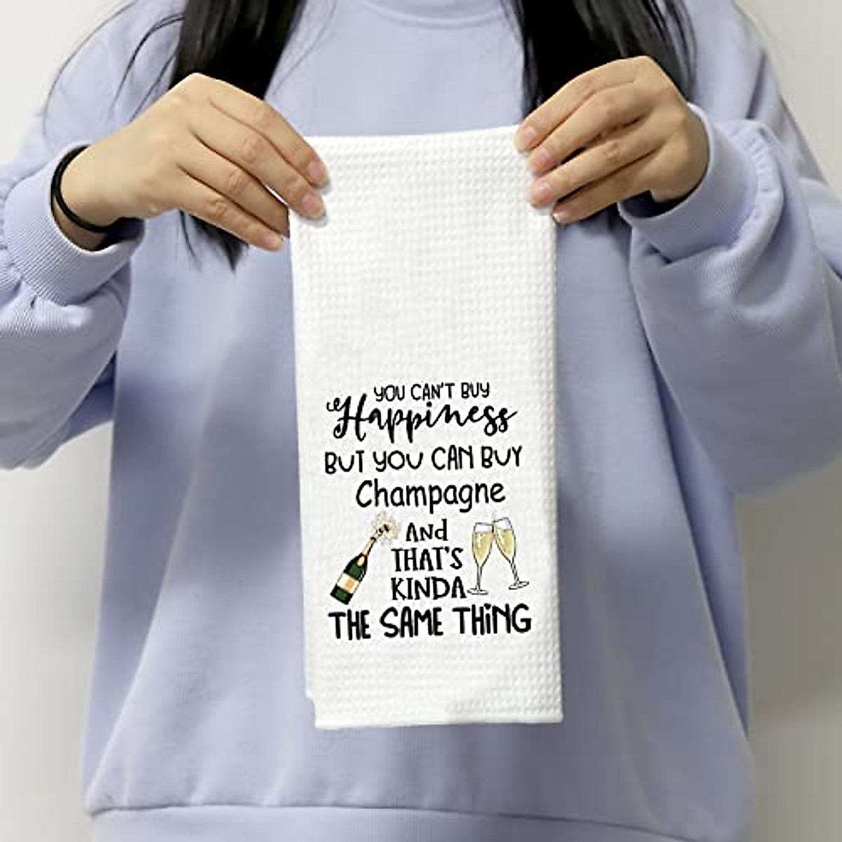 POFULL You Can’t Buy Happiness Kitchen Towel for The Champagne Lover Housewarming Party Decor (You Can’t Buy Towel)