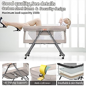 Lair Coo Baby Bassinet, 3 in 1Bedside Bassinet for Baby with Grocery Basket, Bassinet Bedside Sleeper with Mattress & Mosquito Net, Travel Bassinet for Baby(Foldable) with Storage Bag & Wheel