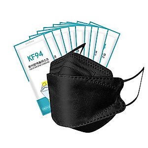 50/100Pcs Black&White Adult KF94 Face_Mask, KF94_Mask 4-Ply Filtеr BEF>94%, 3D Design Shape Cup Dust_Masks (50Pcs-Black KF94)