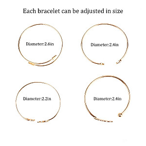 Shareky Women 4pcs Layered Cuff Bangle Bracelet Set Adjustable Stackable Wrap Bangle Open Branch Wire Bangle Gold