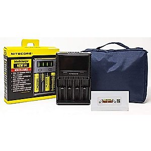 Nitecore New i4 Intelligent Charger for Li-ion Ni-MH AA AAA 18650 16340 26650 Batteries with Travel Bag and Battery Organizer