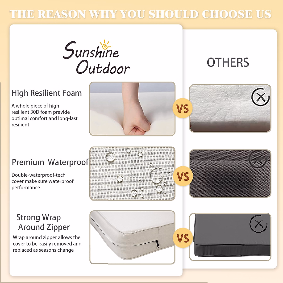 SunshineOutdoor in/Outdoor Almond Deep Seat Cushion 24x24x5.5 inch:with Removable Cover Deep Seat & Back Cushion for with Most Patio Furniture at homedepot(2 Set)