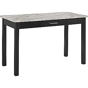New Classic Furniture Celeste Faux Marble Writing Table Desk for Home Office, White/Gray with Black Base