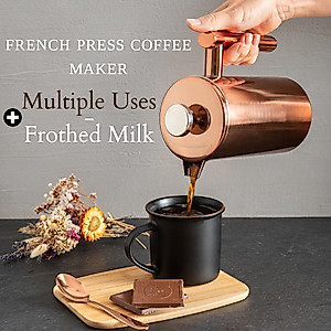 Mixpresso Stainless Steel French Press Coffee Maker 26 Oz 770 Ml Double Wall Metal Insulation Coffee Press & Tea Brewer Easy Clean & Easy Press, Strong Quality Coffee Press, Copper Small French Press