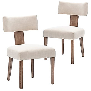 RIVOVA Farmhouse Dining Chairs Set of 2, Linen Upholstered Dining Room Chairs, Accent Parsons Chairs with Solid Wood Legs, Beige