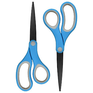 Westcott 55849 8-Inch Non-Stick Titanium Scissors For Office and Home, Blue/Gray, 2 Pack
