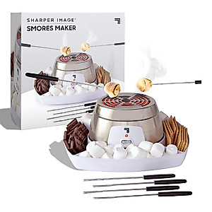 SHARPER IMAGE Electric Tabletop S'mores Maker for Indoors, 6-Piece Set, Includes 4 Skewers & 4 Serving Compartments, Easy Cleaning & Storage, Tabletop Marshmallow Roaster, Family Fun For Kids Adults