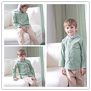 bilison Kids Toddler Boy Clothes Long Sleeve Corduroy Lapel Button Down Shirt Top Little Boys Shirts Light Green