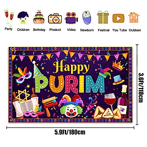 Large 71'' x 43'' Happy Purim Banner, Purim Decorations Backdrop, Colorful Purim Photo Backdrop, Purim Backdrop Party Indoor Outdoor Photography Background Decoration