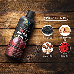 AYURVEDASHREE Hair Treatment Oil with Red Onion, Oil blends of Black Seed, Pure Argan, Sandalwood & Rose - 200 Ml/6.7 fl oz