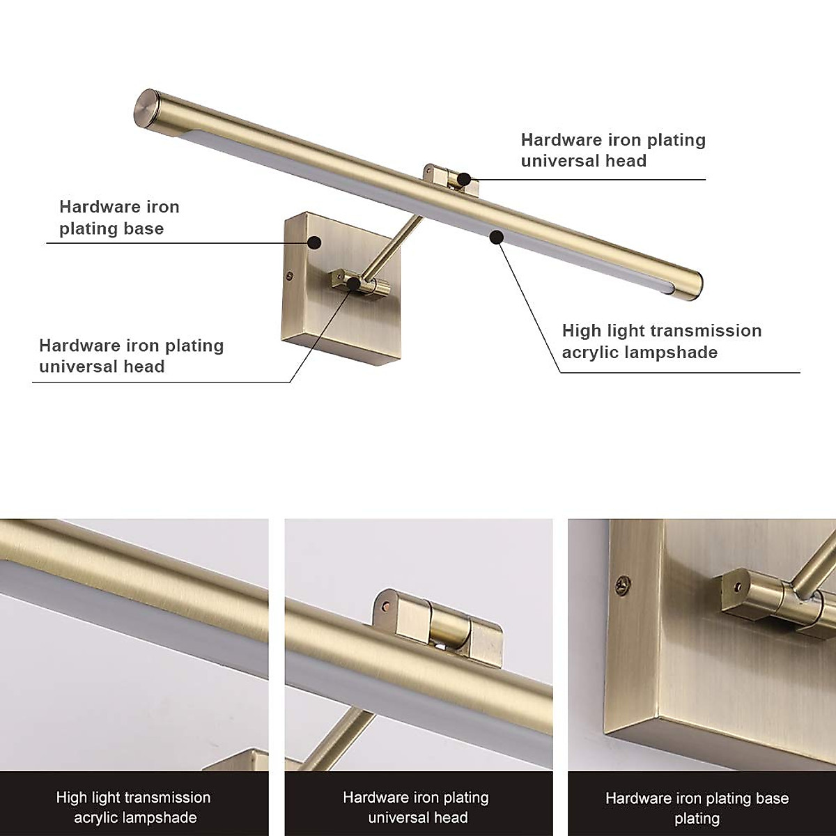 Joosenhouse Modern LED Picture Lights 24.4 inch, Antique Bronze Metal Artwork Display Lamp with Rotatable Sconces Lamp Head, 14W (70W Eqv.), Hardwired Connection, 3000K Warm White 840Lm…