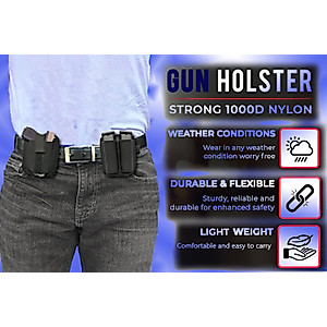 Gun Holster/Double Magazine Pouches for Concealed Carry, Waistband Pistol Holster, Men/Women Universal Handgun Holster for Right/Left Hand (Black)