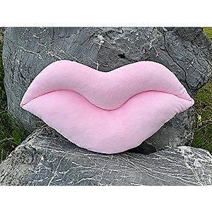 unlockgift Pink Velvet Lip Shaped Pillow Light Pink Pillows Love Cushion Funky Throw Pillow Bed Living Room Decorative Pillows (Baby Pink, 60 cm)