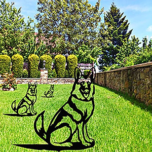 YO-yiHHG Adorable Dog Stake Decoration Yard Garden Outdoor Metal Art Dog Silhouette Decoration Steel Dogs Statue Adorable Ornament Gift (German Shepherd)