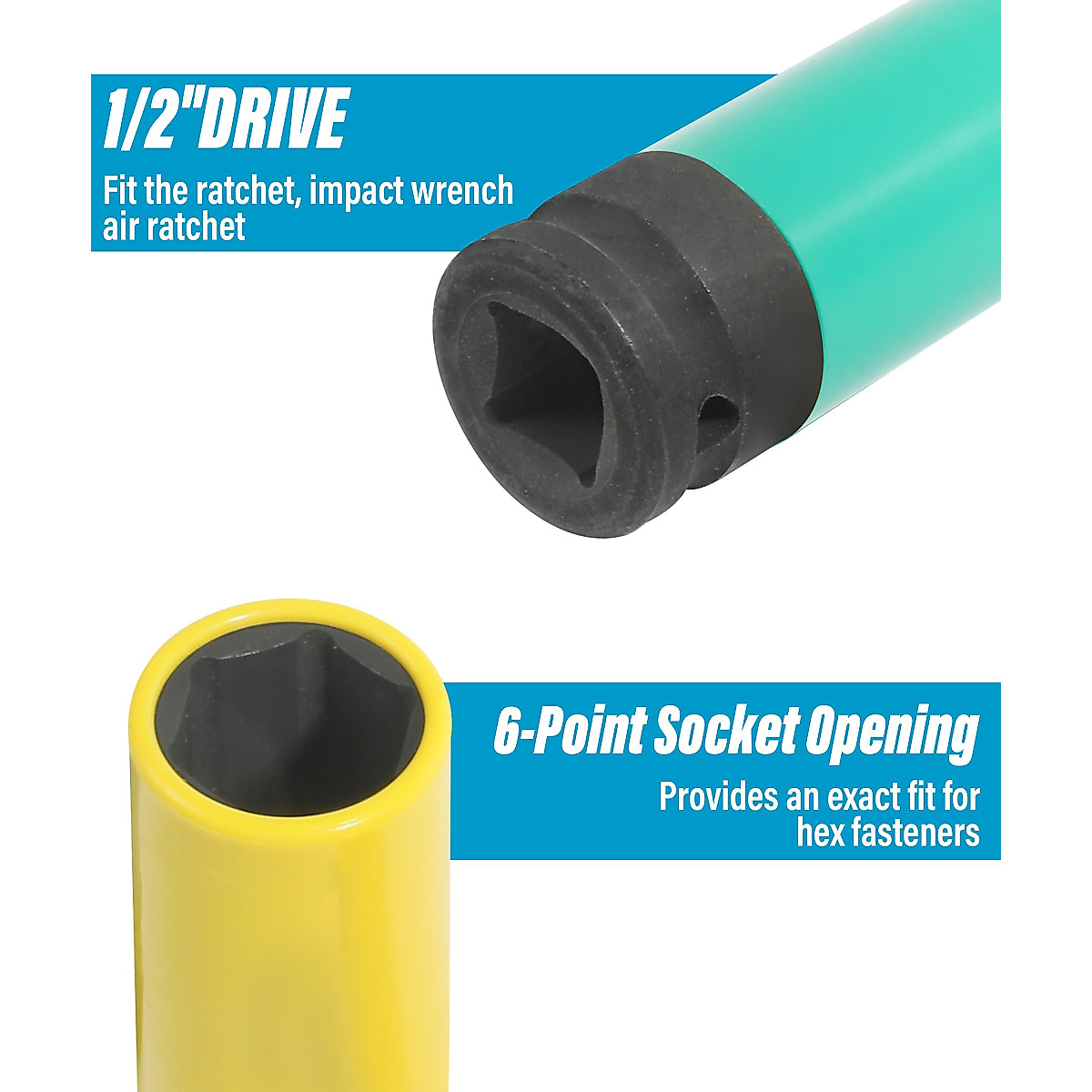 Zlirfy 5PCS 1/2 Inch Drive Impact Lug Nut Socket Set,Drive Deep Impact Socket,Car Accessories 15 17 19 21 22 MM Non-Marring Thin Wall Wheel Protector Nut Socket,Fit for 1/2" Drive Impact Wrench