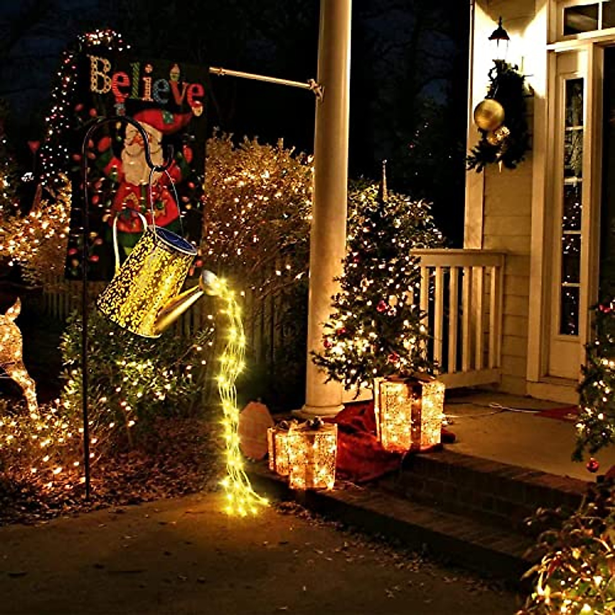 ASDFG Solar Watering Can Lights Waterproof Garden Decorations - Outdoor Large Fairy Lartern Hanging Retro Metal Kettle Light Star Art Decorative Lamp for Walkway Table Patio Lawn with Bracket