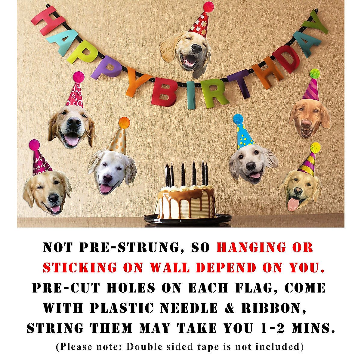 Golden Retriever Birthday Garland, Dog Face Portrait Birthday Banner, Bday Bunting Decoration…