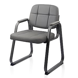 CLATINA Waiting Room Chairs with Padded Arms Leather Guest Chair no Wheels for Office Reception and Conference Desk with Sled Base Grey