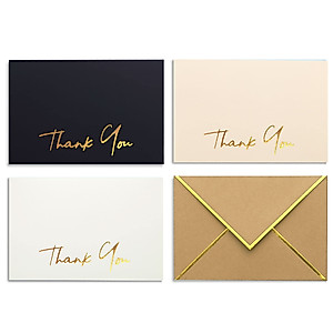 Heavy Duty Thank You Cards with Envelopes - 36 PK - Gold Thank You Notes 4x6 Inches Thank You Cards Wedding Thank You Cards Small Business Graduation Bridal Shower Vintage Navy Green Brown