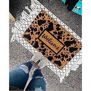 Boho Cow Print Doormat Boho Decor Cow Print Boho Rug Welcome Front Door Mat Outdoor Porch Decor Welcome Doormat Home Gifts Machine Washable Shoe Mat Porch Decor 20X32 Inches
