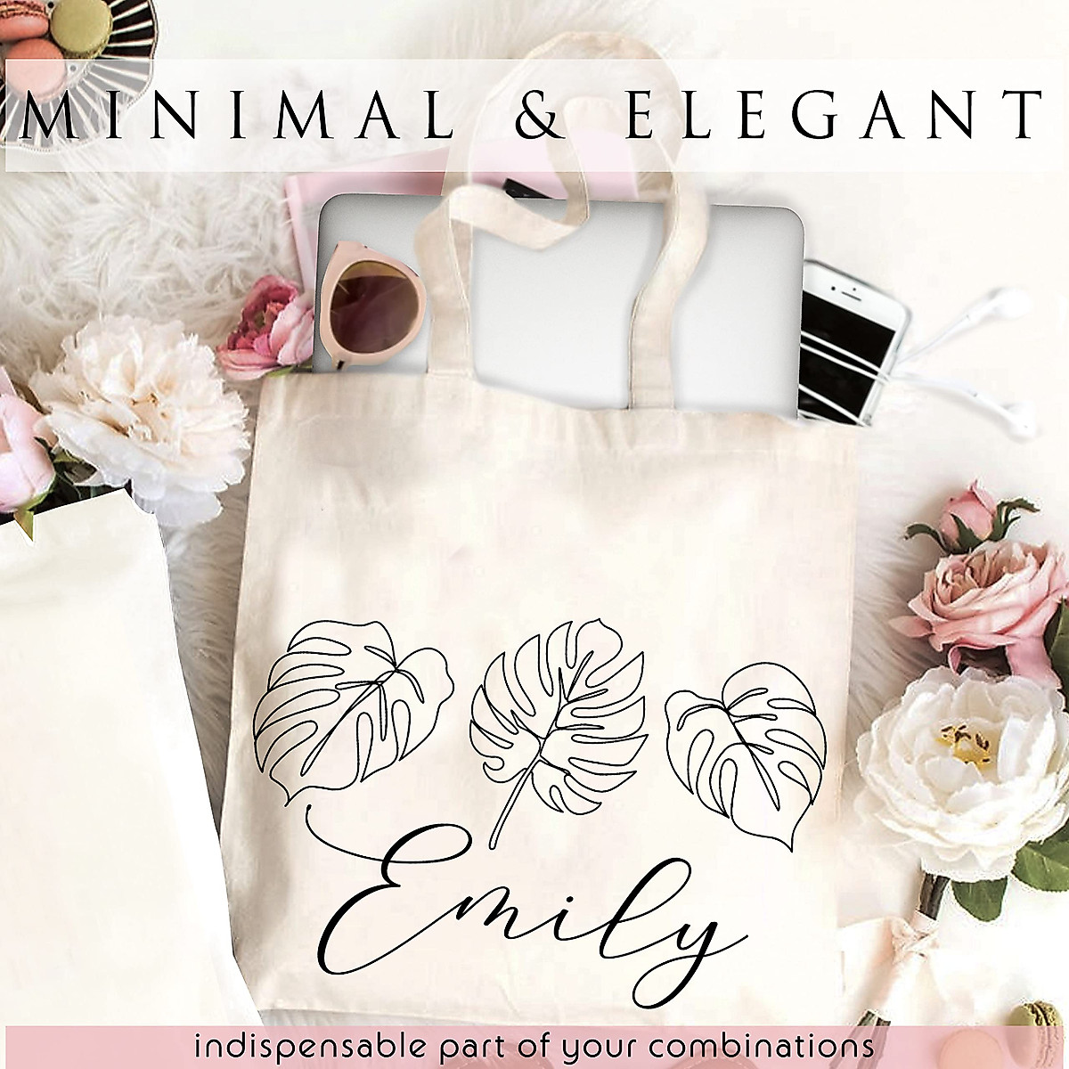 People People Personalized Minimalist Tote Bag for Women w/Name - 9 Design Options Customized Minimal Canvas Reusable Totes Bags Custom Modern Art Shoulder Minimalistic Christmas Gift C1, Beige