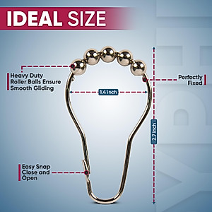 Shower Curtain Hooks Rust Proof (Set of 12) - Stainless Steel Shower Curtain Rings - Anti Slip Roller Balls for Easy Glide (Secure Lock Hooks, Polished Nickel)