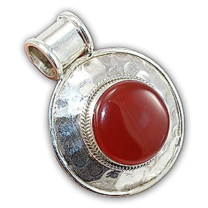 Fortune charms inc 925 Sterling Silver Pendant Red Onyx Gemstone Pendant Round Stone Pendant Onyx Pendant For Women Red Stone Pendant Gift For Her
