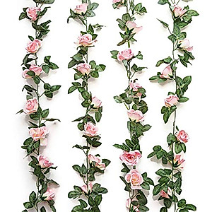 Yebazy 4PCS(30FT) Fake Rose Vine Garland Plants for Hotel Home Party Garden Craft Art Decor……