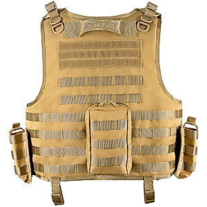 MGFLASHFORCE Tactical Airsoft Vest Adjustable Modular Paintball Vest (Tan)