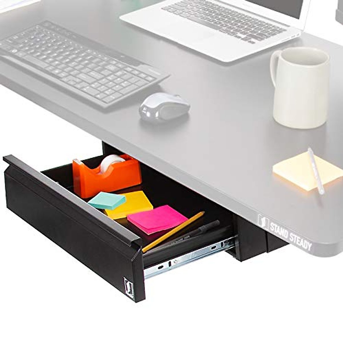 Stand Steady Attachable Under Desk Drawer | Pull-Out Storage Organizer with Smooth Sliding Tracks | Spacious Storage Drawer Easily Mounts to Desks and Workstations (Black / 17.5 x 11.5)