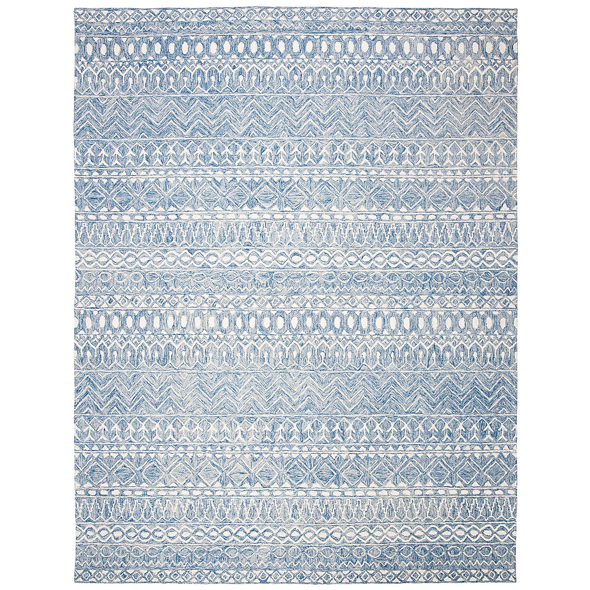 SAFAVIEH Micro-Loop Collection Area Rug - 9' x 12', Blue & Ivory, Handmade Moroccan Boho Tribal Wool, Ideal for High Traffic Areas in Living Room, Bedroom (MLP502M)