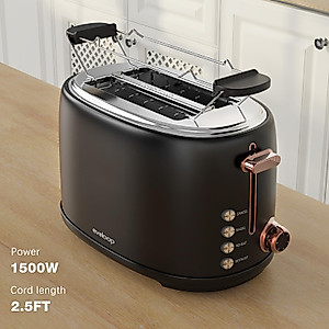 Evoloop Toaster 2 Slice, 1.5" Extra Wide Slots Stainless Steel Toaster with Warming Rack, 6 Shade Settings & Removable Crumb Tray, Bagel/Defrost/Reheat/Cancel, Long Slot Toaster for Croissants Bread…