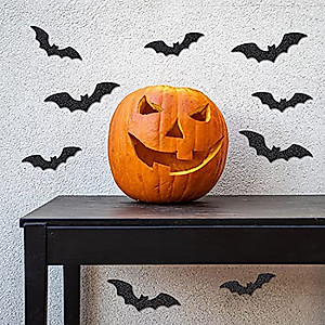 AIEX 20pcs Halloween Bat Stickers, with Glue Points Glitter Felt Cloth Bat Decor Halloween Bat Decorations for Room Home Indoor Wall Halloween Party (2 Sizes)