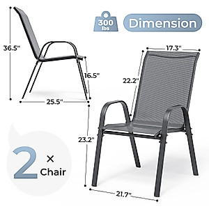 Patio Chairs Outdoor Dining Chairs Set of 2, Stackable All Weather Dining Chairs Set, Textilene Heavy Duty Patio Furniture Chair with Curved Back Bar & Rustproof Steel Frame for Deck, Garden, Pool