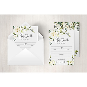White Rose Invitations For All Occasions - Elegant Invites Perfect for Weddings, Bridal Showers, Birthdays, Engagements, Bachelorette Parties, Receptions, Anniversaries - Envelopes Not Included