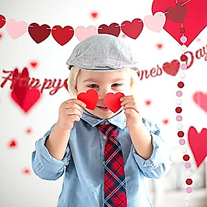 4 Pcs Valentine's Day Decorations Garland Banner with Happy Valentine's Day Banner Pom Pom Garland Ball Red Felt Heart Garland for Valentine's Day Decor Anniversary Wedding Party Supplies